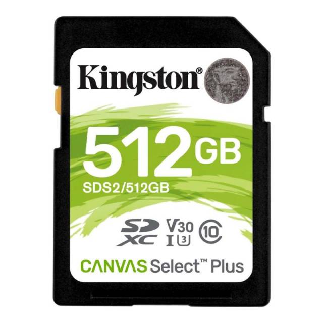 512GB SDXC Canvas Select Plus 100R C10 UHS-I U3 V30 - Kingston ...