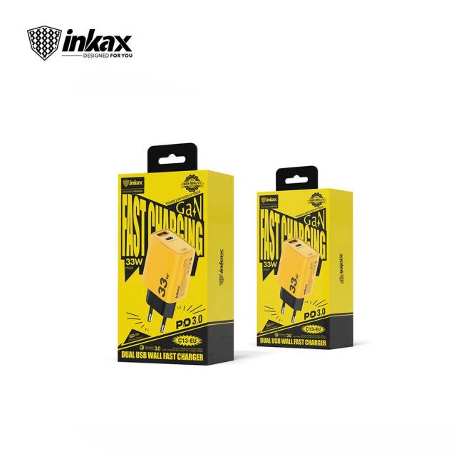 Inkax C13 Pd Qc 3 0 33w Gan Hálózati Töltőfej Fekete Sárga Mályi