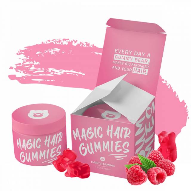 Magic Hair Gummies hajnövesztő gumivitamin kollagénnel, Málna ízű ...