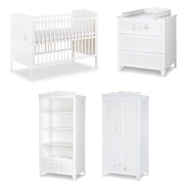 Klups Marsell kiságy 60x120 + komód + nyitott állószekrény + 2 ajtós ...