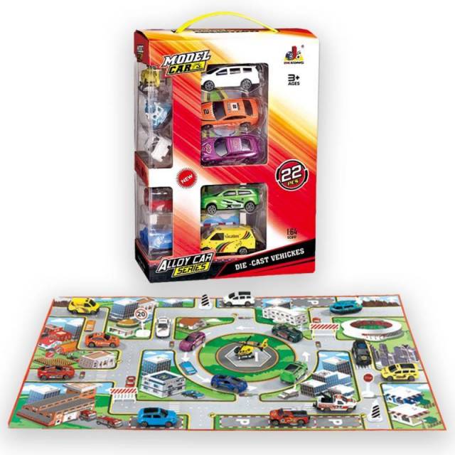 Fém autó klt., 15 db + terep, 18x27 cm dob. - Budapest - Játék