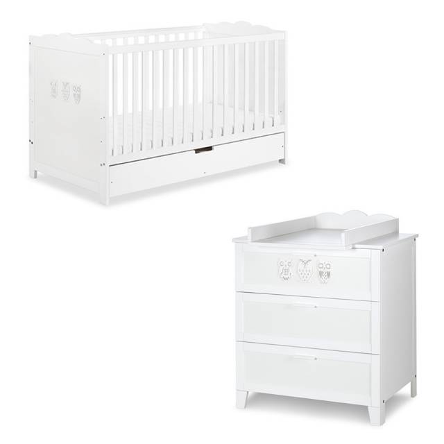 Klups Marsell kiságy leesésgátlóval és ágyneműtartóval 70x140 + komód ...