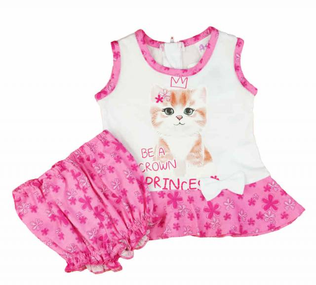 2 részes kislány nyári szett rövidnadrággal, tunikával cica mintával ...