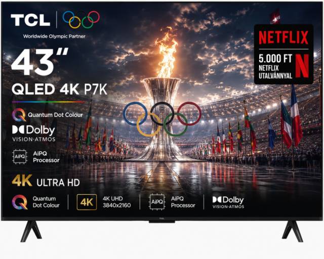 TCL 43" UHD 4K QLED AI Okos TV, 108 cm képátló, 60 Hz, Wifi, HDMI ...
