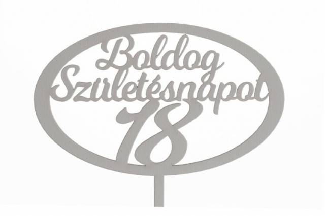 Fehér ovális Boldog születésnapot 18 feliratos sziluett tortadísz ...