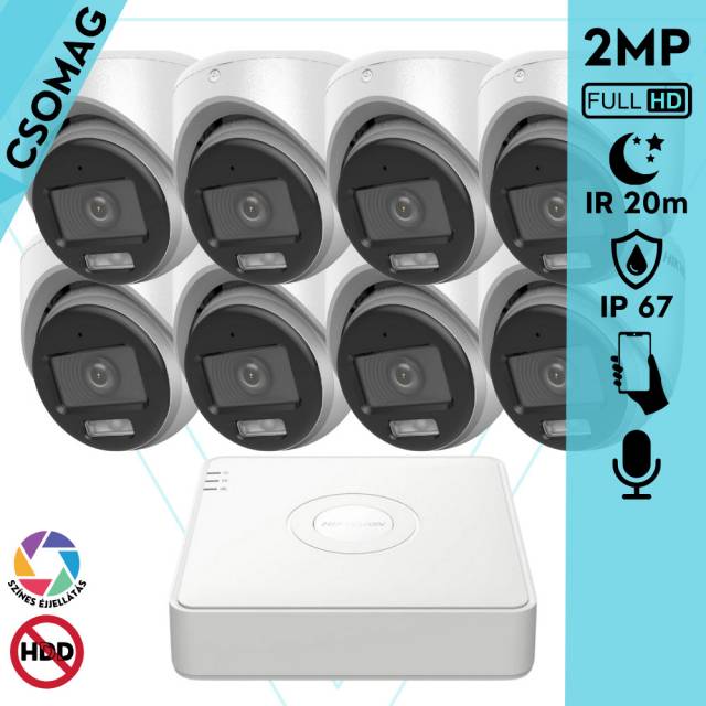 Hikvision 8 turret kamerás analóg megfigyelőrendszer 2MP biztonsági ...