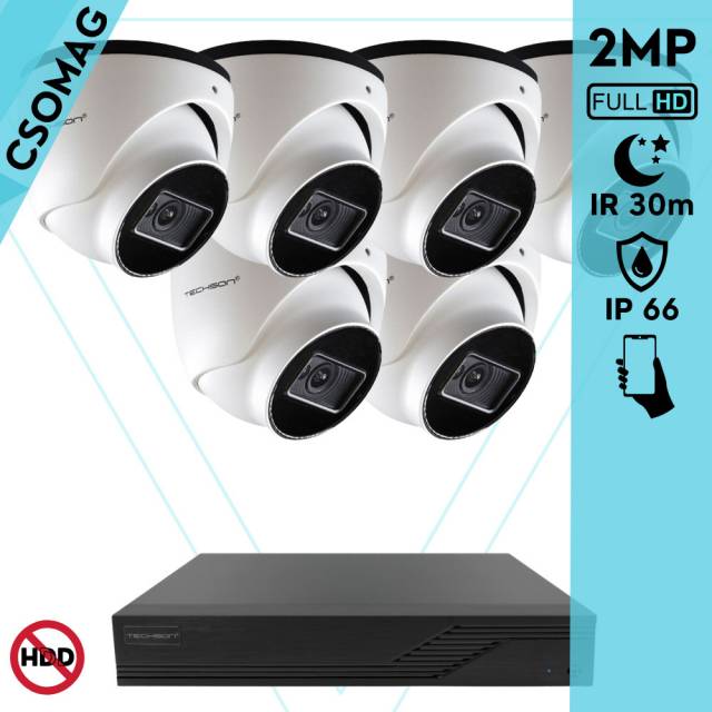 Techson 6 dome kamerás analóg megfigyelőrendszer 2MP HD dóm biztonsági ...