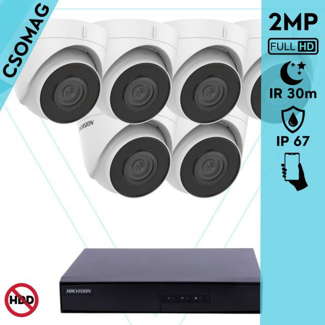 Hikvision 6 turret kamerás IP megfigyelőrendszer 2MP HD turret ...