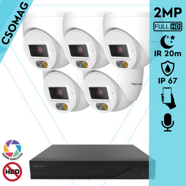 Techson 5 turret kamerás IP megfigyelőrendszer 2MP turret biztonsági ...